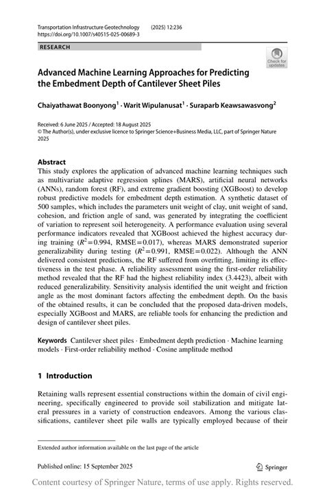 Advanced Machine Learning Approaches For Predicting The Embedment Depth Of Cantilever Sheet