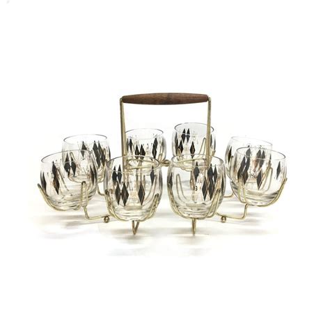Mid Century Atomic Roly Poly Glassware Set With Carrier At 1stdibs