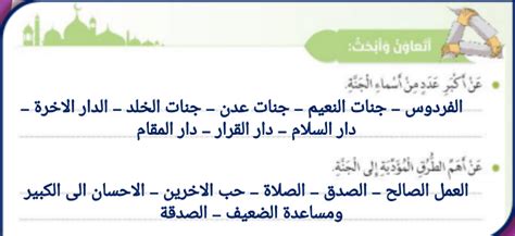درس الطريق الى الجنة لمادة التربية الاسلامية الفصل الثالث لطلاب الصف