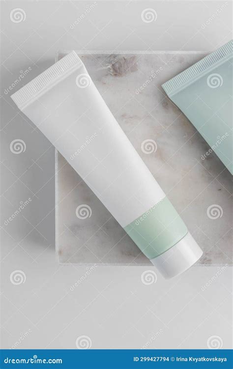 Cream Tube On Marble Tray Cosmetic Skincare Product Blank Plastic