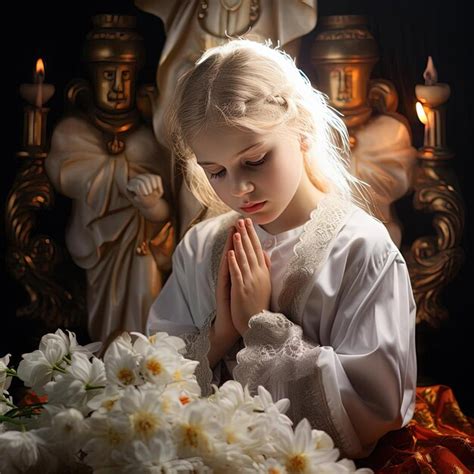 Premium Photo Girl Praying With Bow And Flowers In The Style Of