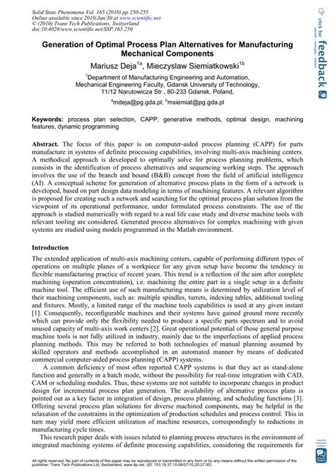 Pdf Generation Of Optimal Process Plan Alternatives For Manufacturing