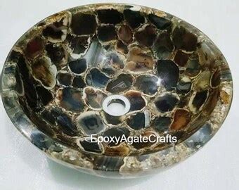 Handmade Agate Stone Sink Round Blue Bathroom Basin Etsy