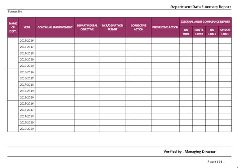 Departmental Data Summary Report