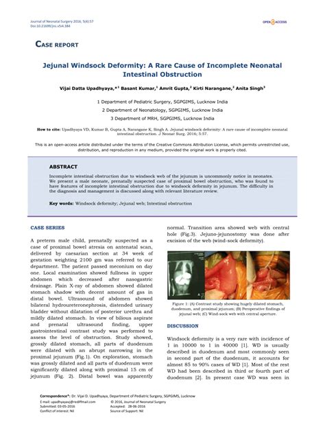 Pdf Jejunal Windsock Deformity A Rare Cause Of Incomplete Neonatal