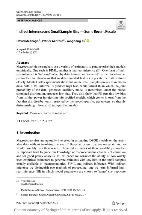 Pdf Indirect Inference And Small Sample Bias Some Recent Results