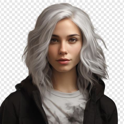 Premium Psd A Woman With Grey Hair And A Black Jacket With A White