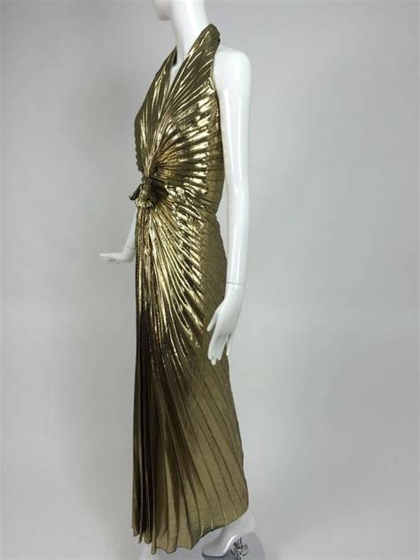 Travilla Marilyn Monroe Sunburst Pleated Gold Lame Halter Neck Gown