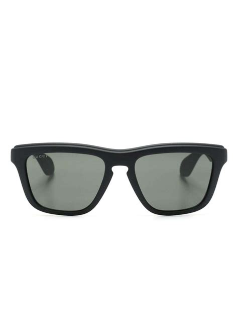 Gucci Perforated Logo Square Frame Sunglasses Black Editorialist