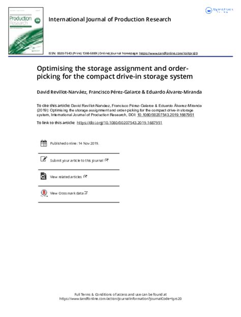 Pdf Optimising The Storage Assignment And Order Picking For The