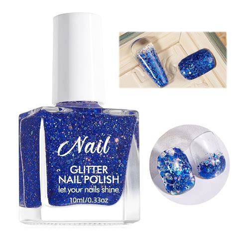 Navy Blue Glitter Nail Polish Quick Dry Long Lasting