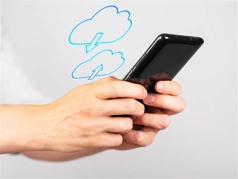 Premium Photo Woman Holding Phone And Using Cloud Service Mobile App
