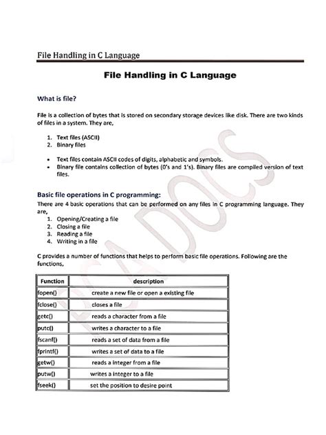 File Handling In C Pdf