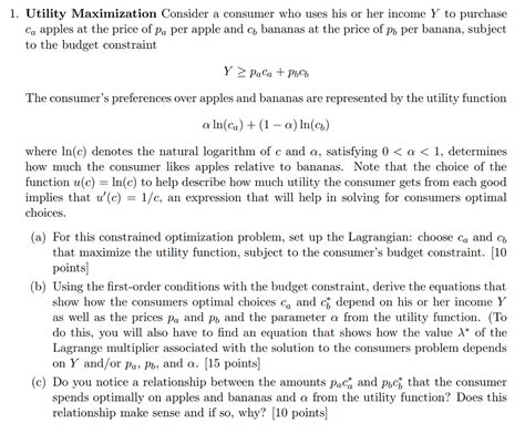 Solved 1 Utility Maximization Consider A Consumer Who Uses Chegg