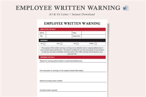 Employee Written Warning Form Graphic By Watercolortheme · Creative Fabrica
