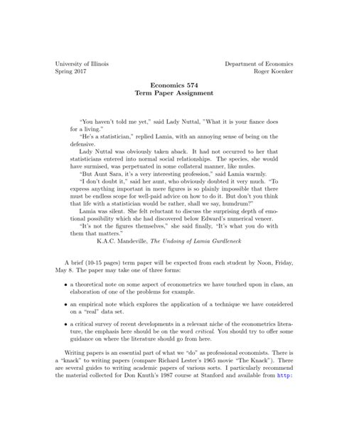 Economics Term Paper Assignment University Of Illinois