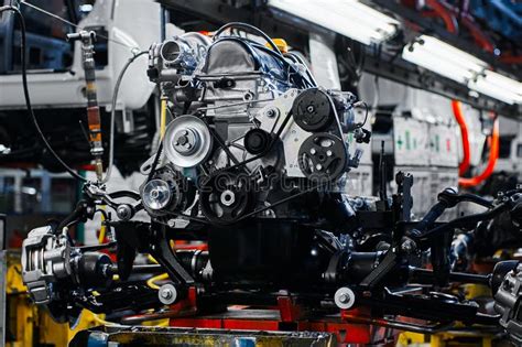 Automobile Motor On Assembling Conveyor In Workshop Stock Image Image