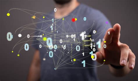 3d Rendering Of Binary Codes Connected With Lines With A Buisnessman In