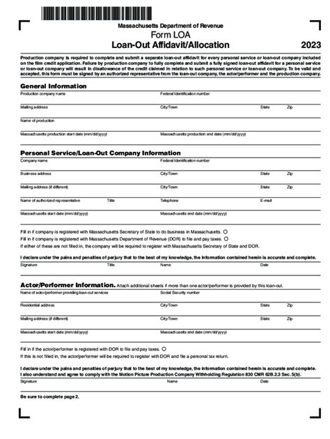 Form Loa Loan Out Affidavit Allocation 2023 Mass Fill Out And Sign