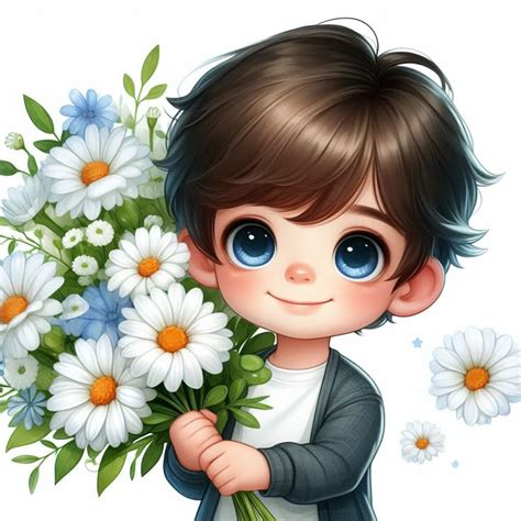 Мальчик с тюльпанами Иллюстрации Мальчики Люди дети