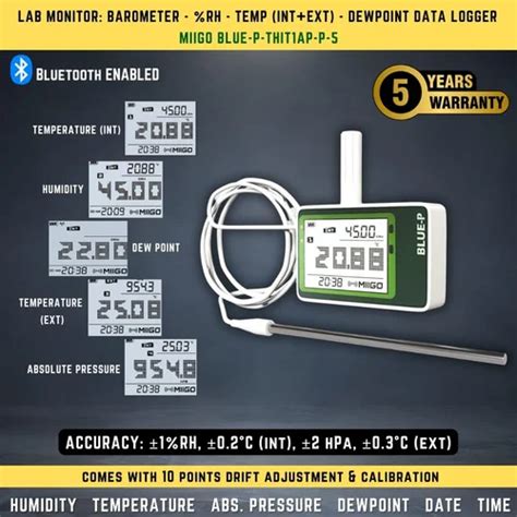 Humidity Temperature Barometer Dew Point Bluetooth Data Logger Color
