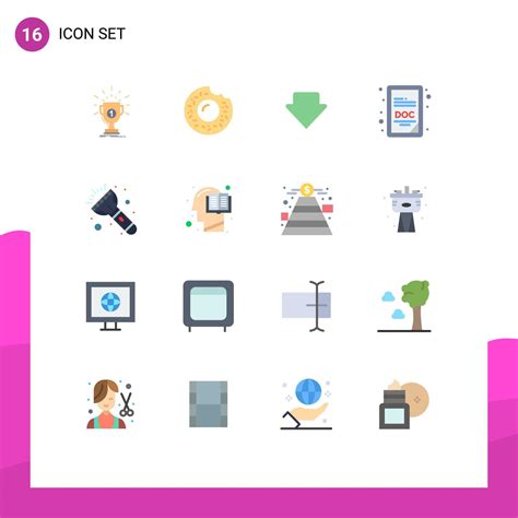 Editable Vector Line Pack Of 16 Simple Flat Colors Of Book Light Arrow Flash Doc Extension