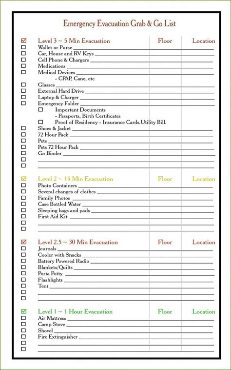 Printable Wildfire Evacuation Checklist