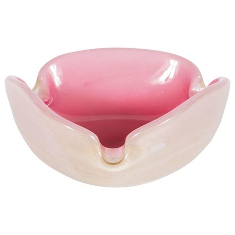 Mid Century Modern Handblown Murano Glass Bowl With 24 Karat White Gold