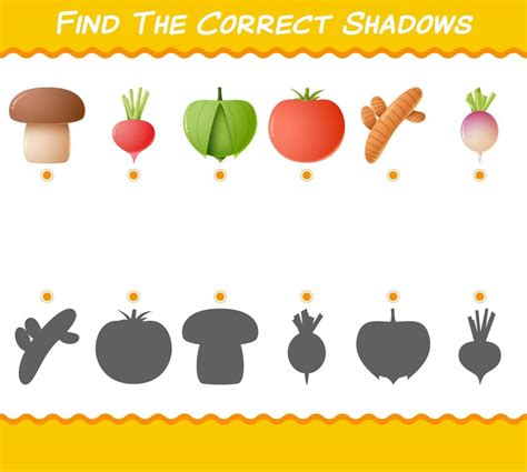 trouver les ombres correctes des légumes de dessin animé jeu de