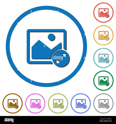 Resize Image Large Flat Color Vector Icons With Shadows In Round Outlines On White Background