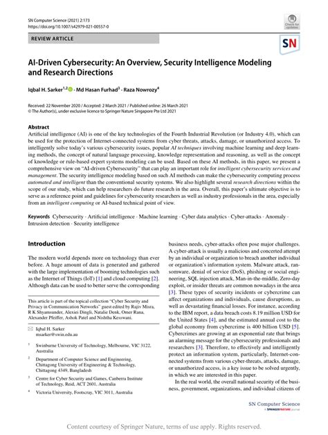 Ai Driven Cybersecurity An Overview Security Intelligence Modeling And Research Directions