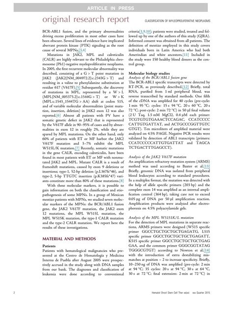 Ppt 37 The Mutation Profile Of Jak2 Mpl And Calr In Mexican Patients With Philadelphia