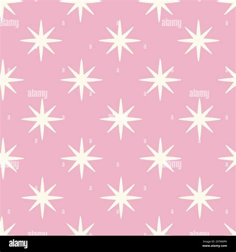 Seamless Vector Pattern White Eight Pointed Stars On Pink Christmas