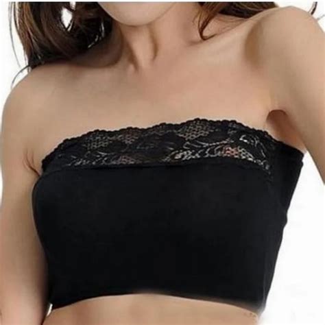 Fashion Women Boob Tube Top Modal Lace Flower Strapless Crop Tops Black