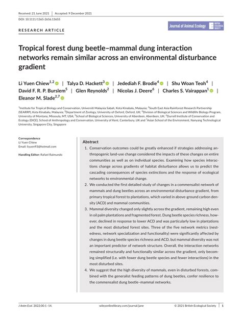Pdf Tropical Forest Dung Beetle‐mammal Dung Interaction Networks