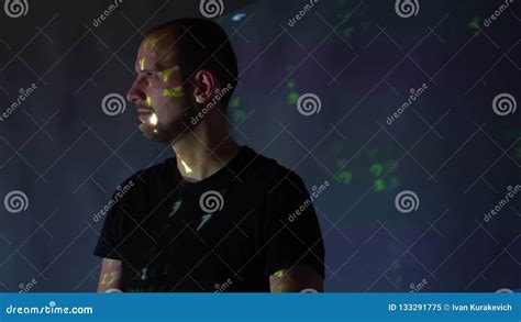 Hacker Looking In Camera With Binary Codes From Monitor Stock Video
