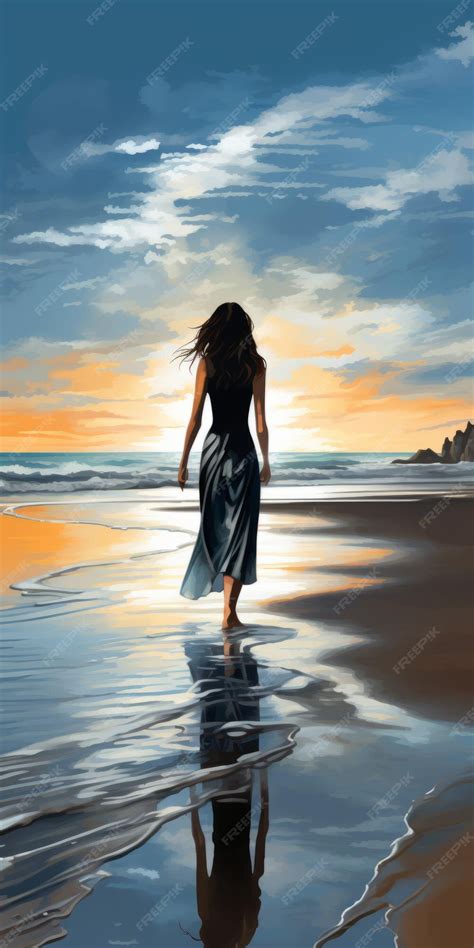 Premium Photo Elegant Realism Nancy Walking Alone On The Beach