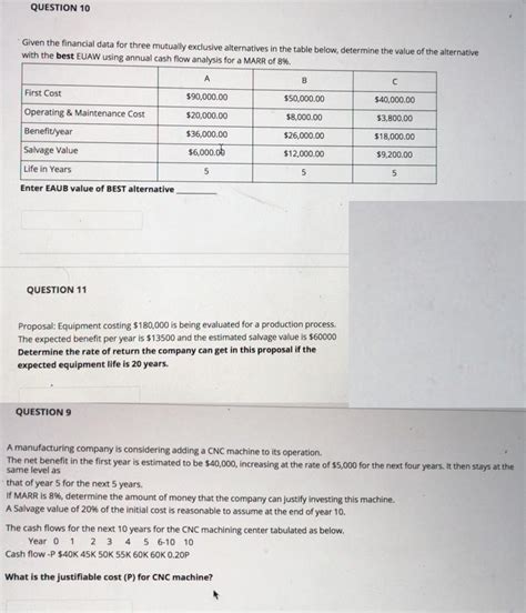 Solved Question 10 Given The Financial Data For Three