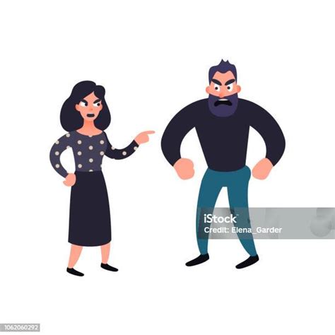 男人和女人之間的衝突家庭爭吵關係概念中的問題憤怒的夫婦打架和叫喊對方平面樣式的向量插圖向量圖形及更多溝通問題圖片 溝通問題 男人 丈夫