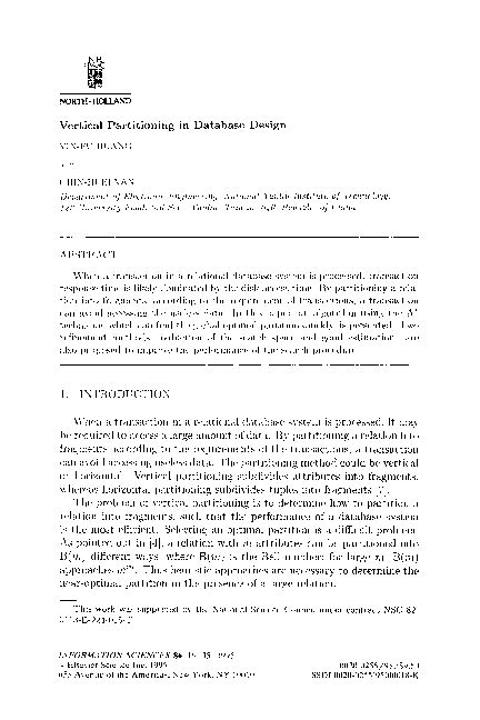 Pdf Vertical Partitioning In Database Design