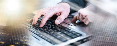 Male Hands Using A Laptop Multiple Exposure Stock Photo Image Of