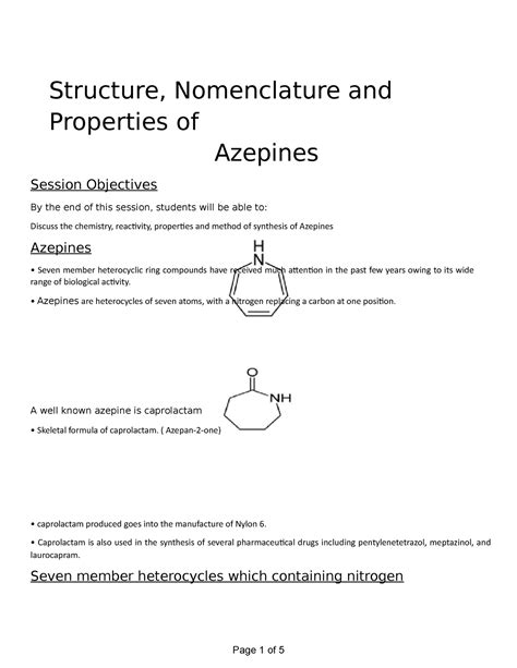 Chapter 63 Structure Nomenclature And Properties Of Azepines Structure Nomenclature And