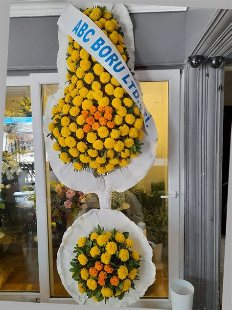 İkili Sarı Turuncu Çelenk İzmir Çiçekçi