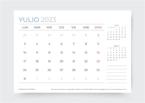 Calendario De Julio De 2023 En Español Plantilla De Planificador
