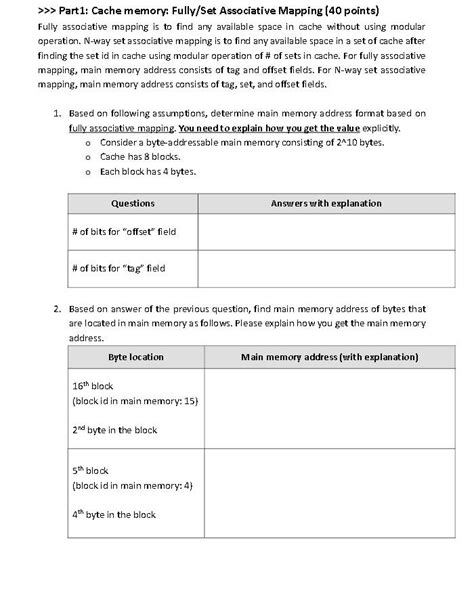 Solved Part 1 Cache Memory Fully Set Associative Mapping Chegg Com