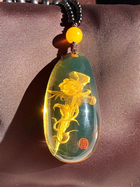 Amber Carving Art Mexican Blue Amber Pendant By Famous Carving Artist