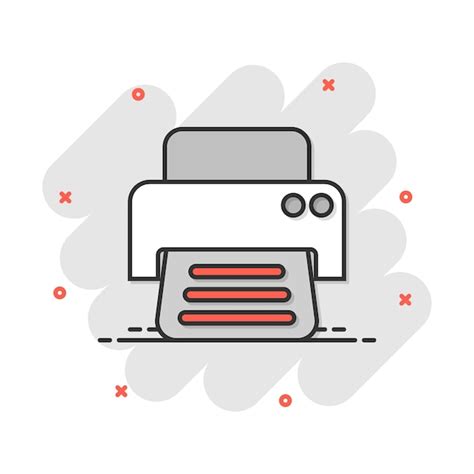 만화 스타일 문서 인쇄 기호 그림 픽토그램 프린터 비즈니스 스플래시 효과 개념에서 벡터 만화 프린터 아이콘 프리미엄 벡터