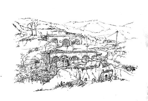 黄土高原风景——窑洞速写 纯艺术 绘画 延杨红钢笔画 原创作品 站酷zcool