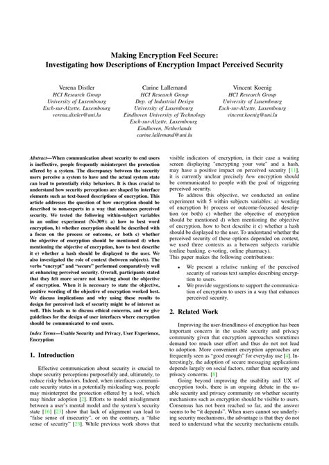 PDF Making Encryption Feel Secure Investigating How Descriptions Of Encryption Impact