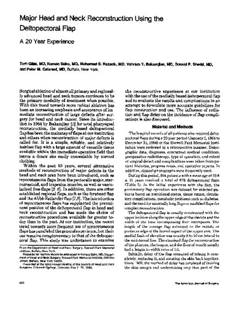 Pdf Major Head And Neck Reconstruction Using The Deltopectoral Flap
